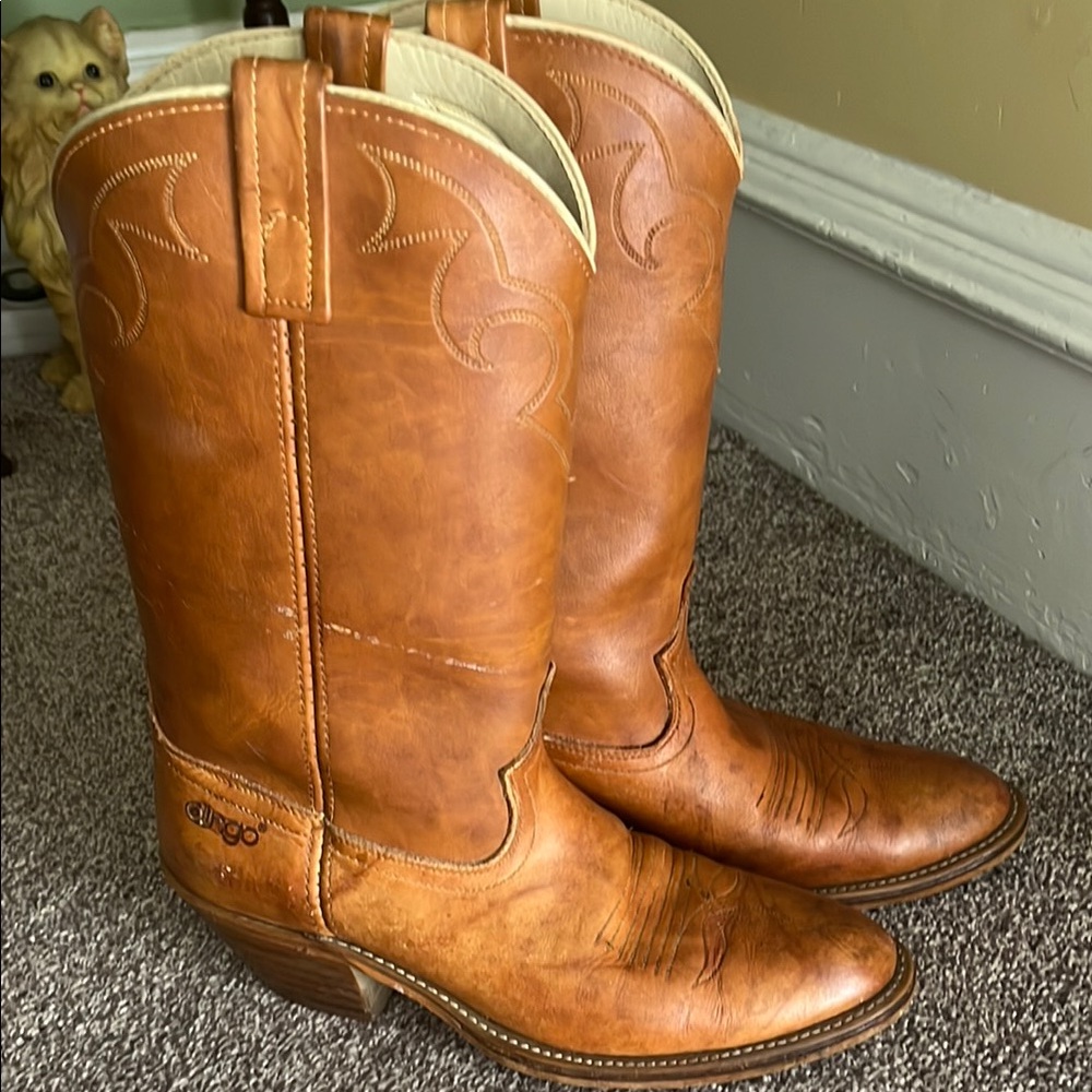 Vintage Early 1980s Dingo Cognac Cowboy Boots With Cl… - Gem
